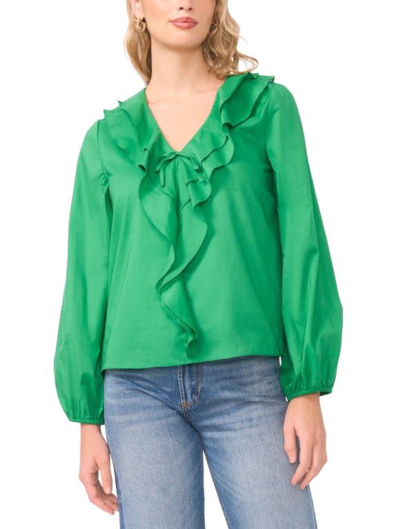 VINCE CAMUTO Ruffle V-Neck Cotton Top